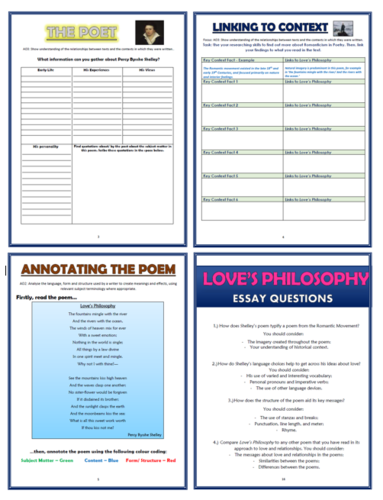 Love's Philosophy - Percy Bysshe Shelley - Comprehension Activities ...