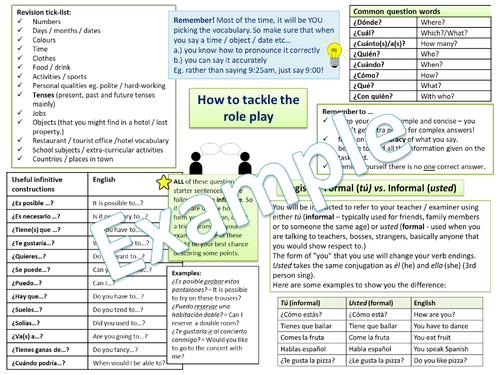 GCSE Spanish (9-1) Role play task | Teaching Resources