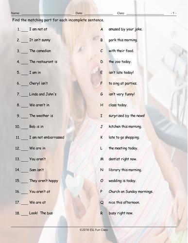 Present Simple Tense-Verb Be Sentence Match Worksheet | Teaching Resources