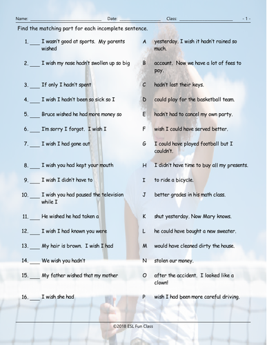 Regret Modals Sentence Match Worksheet | Teaching Resources
