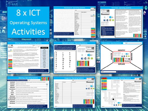 8 x Operating Systems OS Activities ICT Computing Keywords KS3 GCSE ...