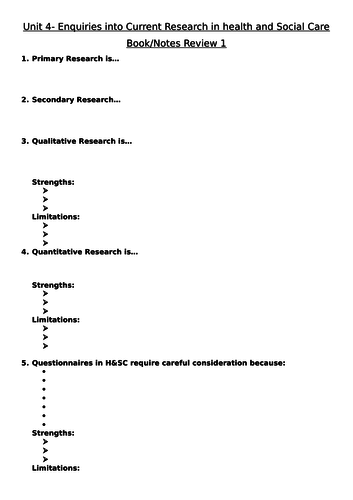 Health and Social Care Research Methods | Teaching Resources