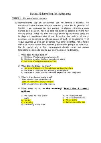 New Spanish GCSE - Unit 8 - Holidays/vacaciones FULL HALF TERM ...
