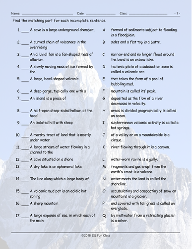 Geology-Planet Earth Sentence Match Worksheet | Teaching Resources