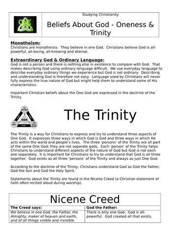 TRINITY and Oneness of God - Christianity - AQA | Teaching Resources