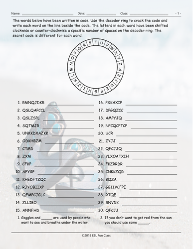 Beach Activities-Things Decoder Ring Worksheet | Teaching Resources