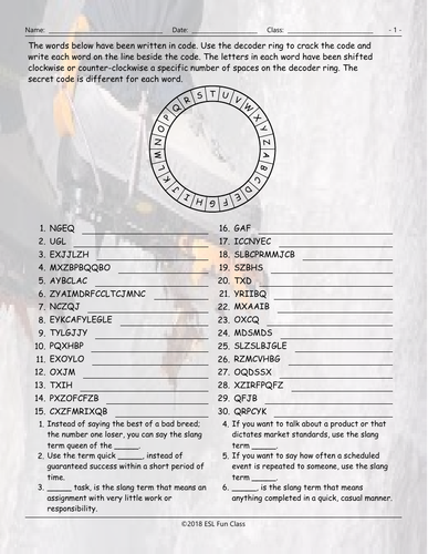 Business-Work Slang Decoder Ring Worksheet | Teaching Resources