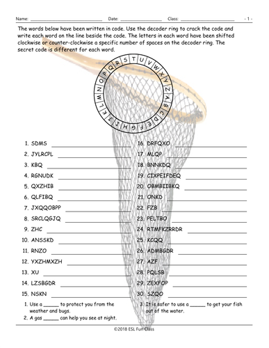 Camping Decoder Ring Worksheet | Teaching Resources