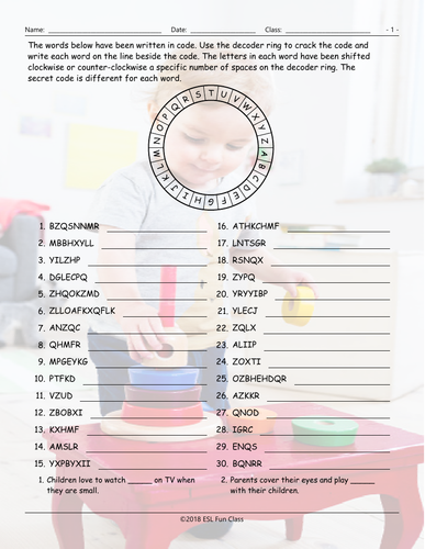 Childhood Activities Decoder Ring Worksheet | Teaching Resources