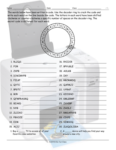 Computer Technology Decoder Ring Worksheet | Teaching Resources