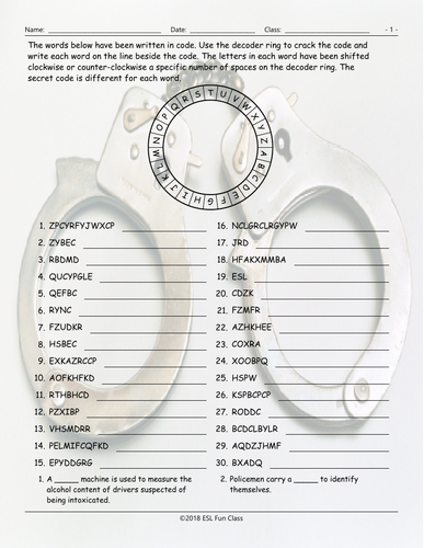 Crime-Law Enforcement-Courts Decoder Ring Worksheet | Teaching Resources