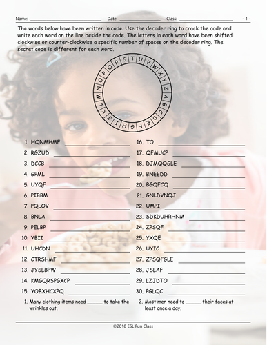 Daily Activities Decoder Ring Worksheet | Teaching Resources