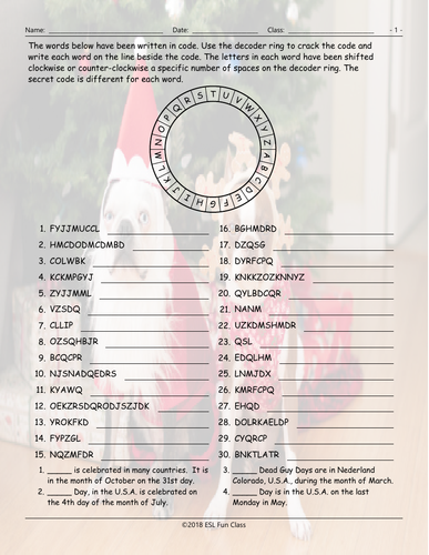 Holidays-Festivals Around the World Decoder Ring Worksheet | Teaching ...