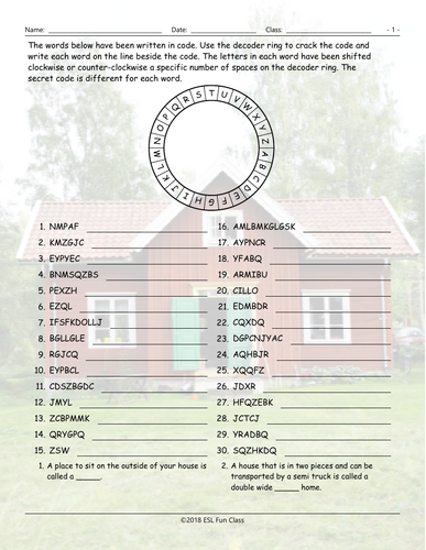 Houses-Apartments Types-Features Decoder Ring Worksheet | Teaching ...