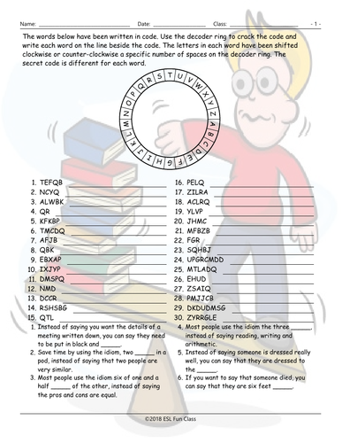 Idioms Decoder Ring Worksheet | Teaching Resources