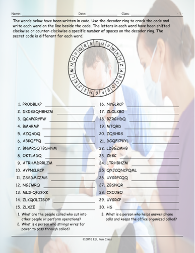 Jobs-Professions Decoder Ring Worksheet | Teaching Resources