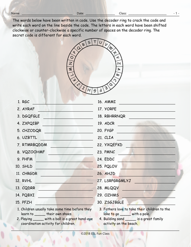 Parenting Activities Decoder Ring Worksheet | Teaching Resources