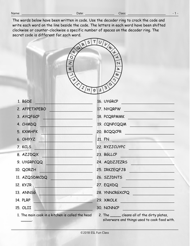 Restaurant Things-Activities Decoder Ring Worksheet | Teaching Resources