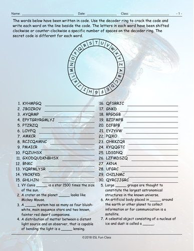Space-Astronomy Decoder Ring Worksheet | Teaching Resources