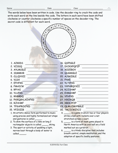 Sports Decoder Ring Worksheet | Teaching Resources