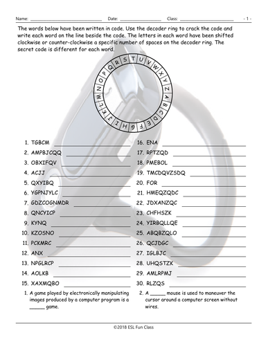 Technology-Gadgets Decoder Ring Worksheet | Teaching Resources