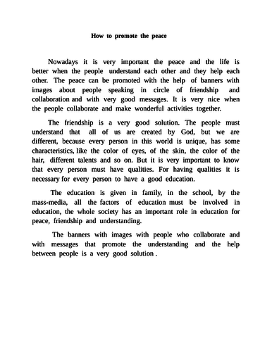 How to promote the peace | Teaching Resources