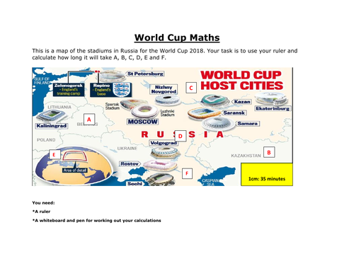 World Cup 2018- distance between the stadiums. | Teaching Resources