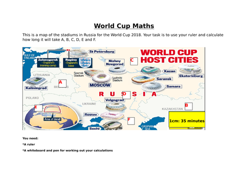 World Cup 2018- distance between the stadiums. | Teaching Resources