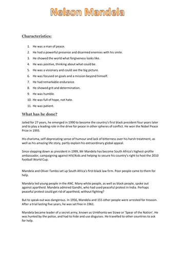 Black History Month - Nelson Mandela | Teaching Resources