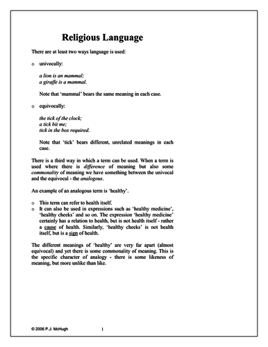 OCR A2 Introduction to Religious Language | Teaching Resources