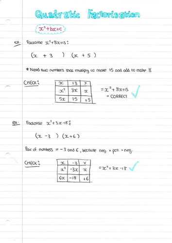 GCSE Mathematics Quadratic Factorisation Notes | Teaching Resources GCSE Mathematics Quadratic Factorisation Notes | Teaching Resources
