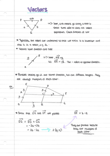 GCSE Mathematics Vector Notes | Teaching Resources