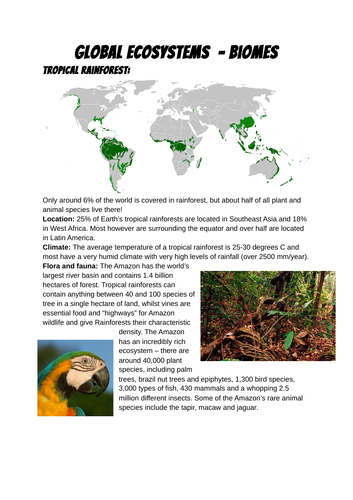 GCSE Geography - Global Ecosystems and Biomes revision sheet | Teaching ...