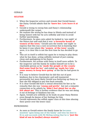 An Inspector Calls - Gerald - Literature Notes for (I)GCSE/ALEVEL etc ...