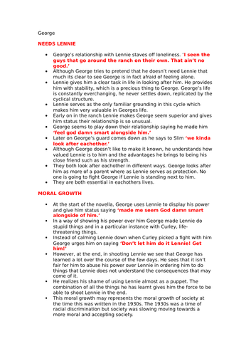 Of Mice and Men - George - Literature Notes for (I)GCSE/ALEVEL etc ...