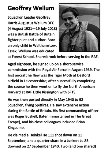 Geoffrey Wellum - Battle of Britain Pilot Handout | Teaching Resources
