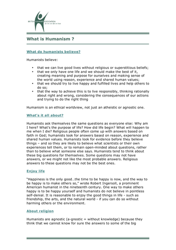Humanism Scheme and lesson resources | Teaching Resources