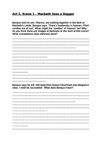 Macbeth Act 2, Scene 1 Analysis | Teaching Resources