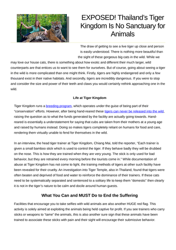 Animal Rights Poetry and Article Writing | Teaching Resources