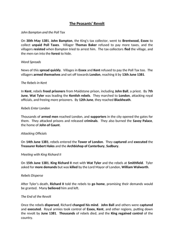 The Peasants' Revolt, 1381 | Teaching Resources