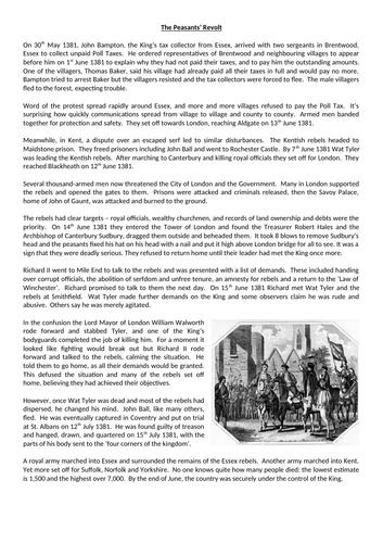 The Peasants' Revolt, 1381 | Teaching Resources