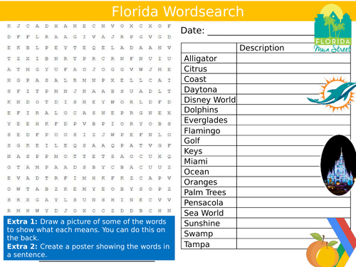 Florida Wordsearch Sheet US American State Starter Activity Keywords ...