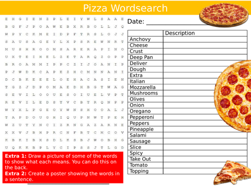Pizza Wordsearch Sheet Food Technology Starter Activity Keywords KS3 ...