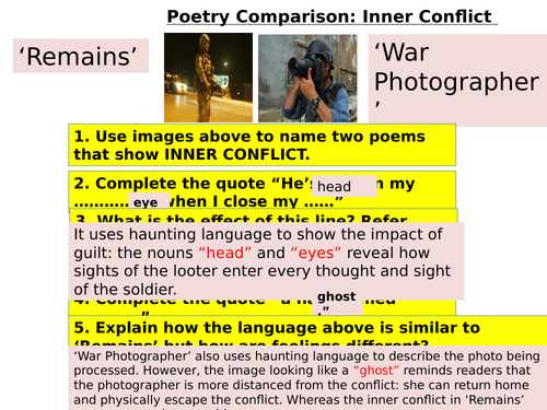 English Literature GCSE Conflict Poetry Comparisons: plans & example ...
