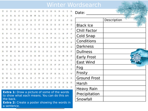 Winter Wordsearch Sheet Seasons Starter Activity Keywords Cover ...