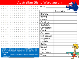 Australian Slang Wordsearch Sheet Australia Starter Activity Keywords ...
