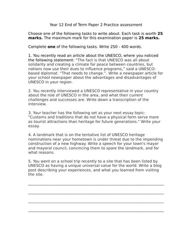 IB DP English B Paper 2 Practice Exam (Cultural Diversity and Customs ...