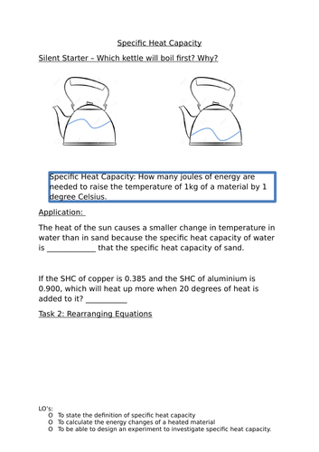 Specific Heat Capacity AQA GCSE | Teaching Resources