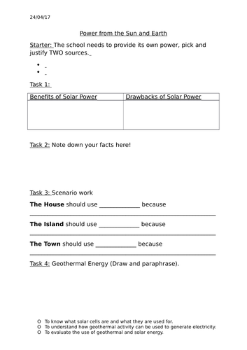 Energy from Wind and Water AQA GCSE | Teaching Resources