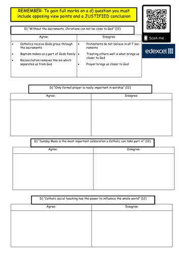 GCSE Religious Studies: Catholic Christianity exam question practice 1. ...